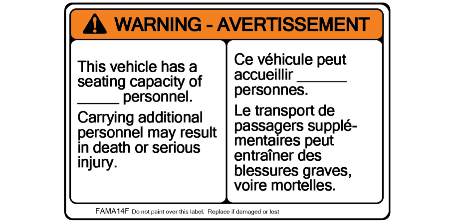 LABEL,SAFETY,SEATING CAPACITY - pierce
