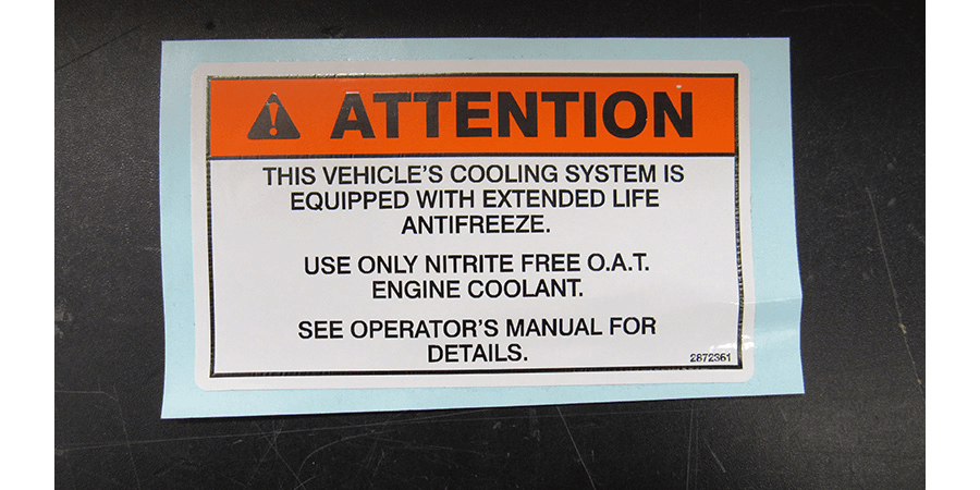 LABEL,INFO,COOLANT SPECS - pierce